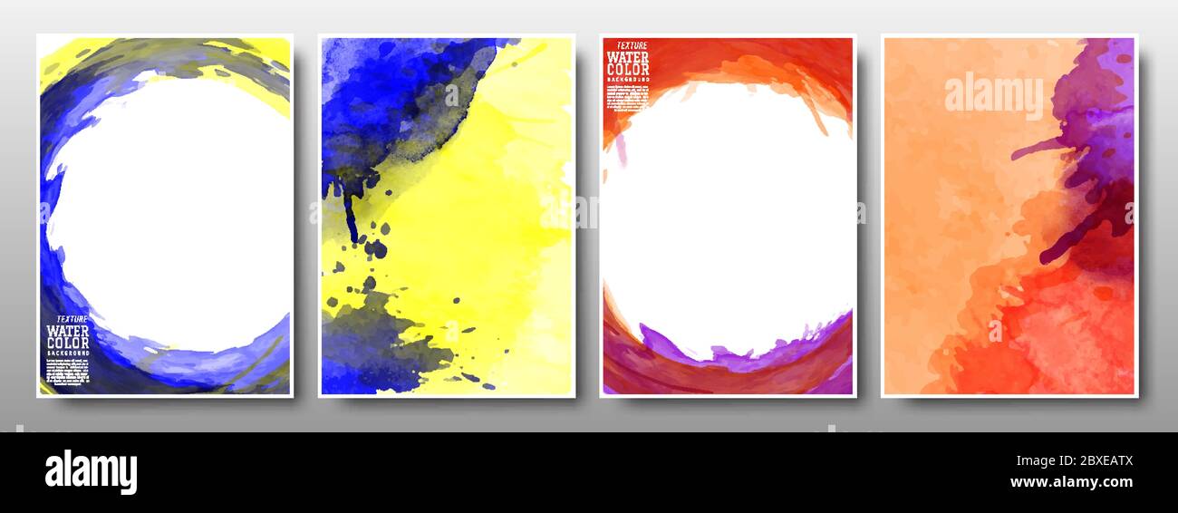 Set of background splash stain watercolor bright multicolor. Template ...