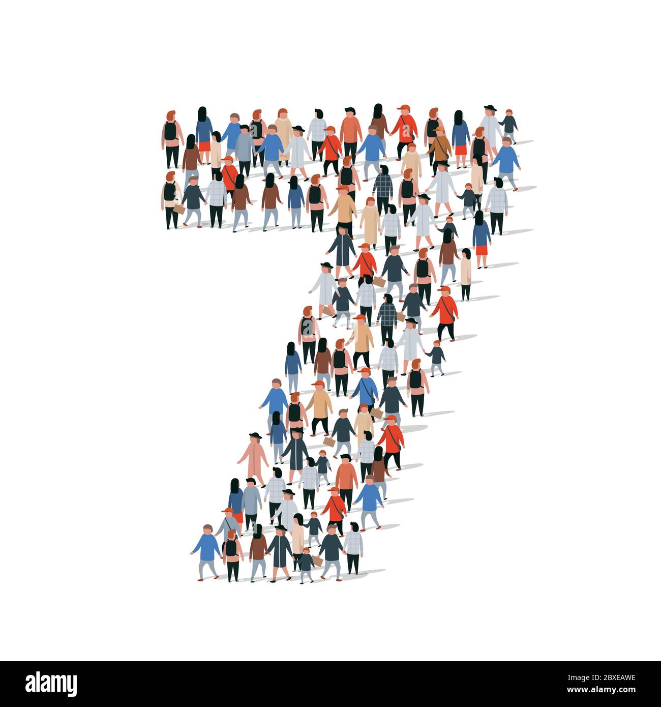 Large group of people in number 7 seven form. Vector illustration Stock ...