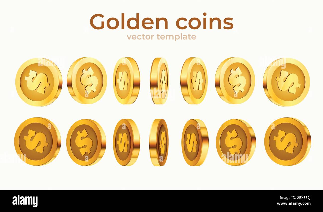 3d gold isolated coins set. Different positions. Flying gold coins ...