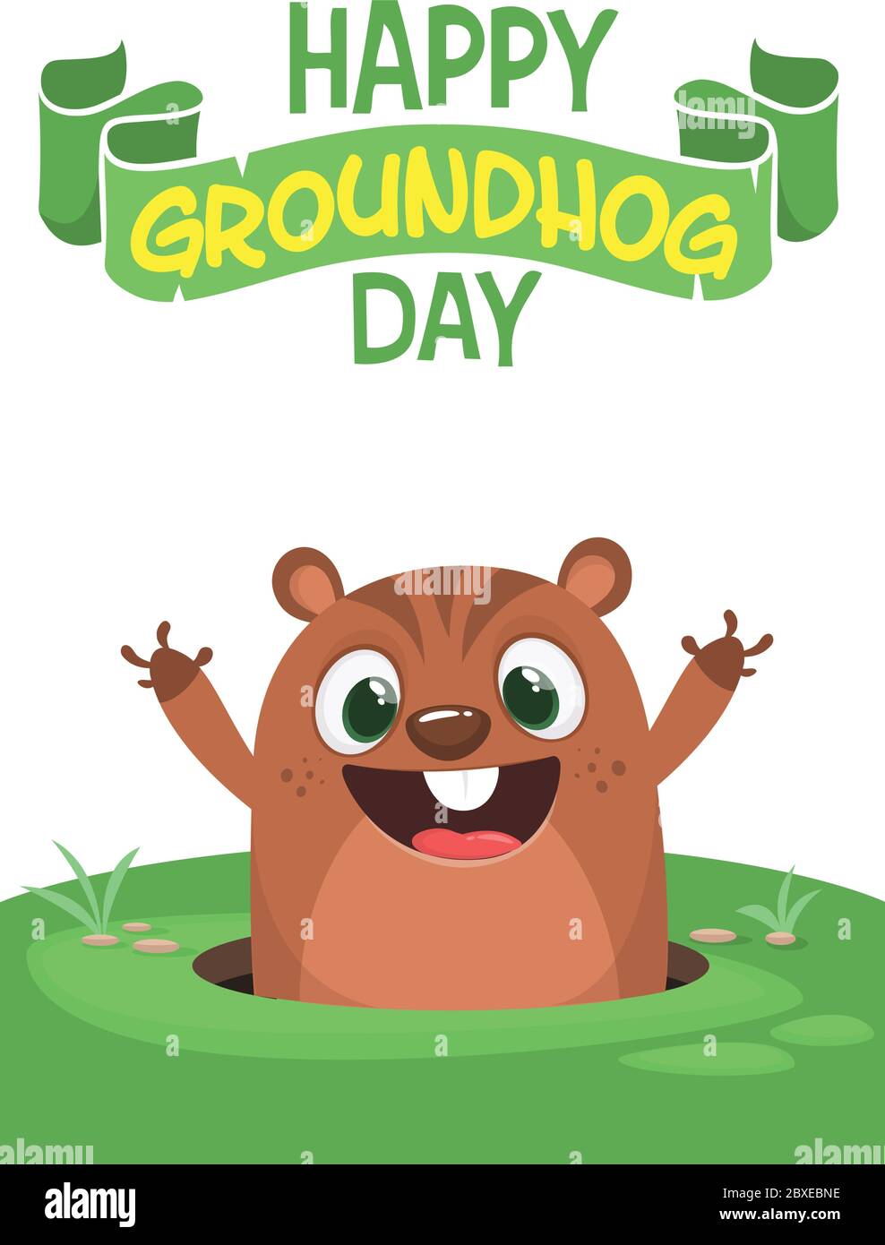 Cartoon cute marmot looking out of a hole. Vector illustration. Party ...