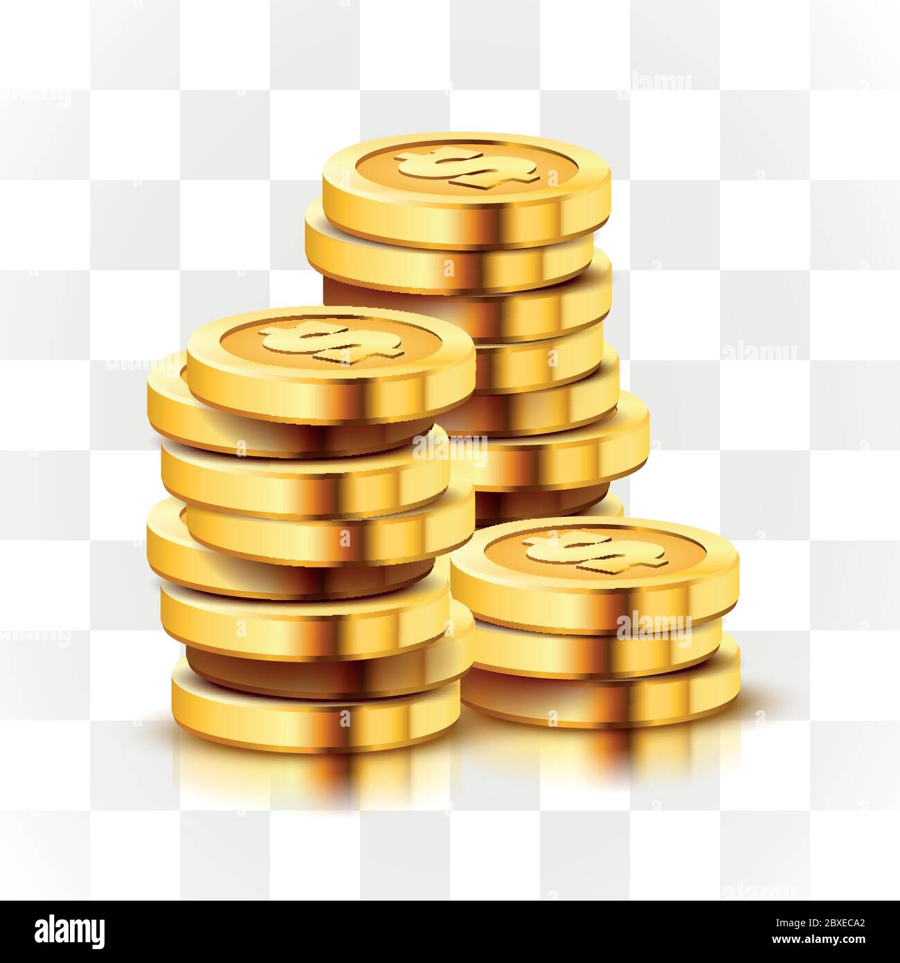 Stack of golden dollar coins isolated on transparent background. Vector ...