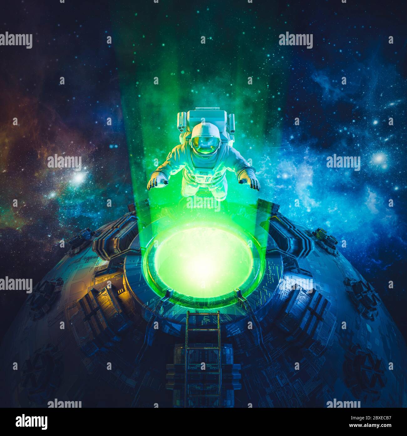 Portal to infinity / 3D illustration of science fiction scene with ...