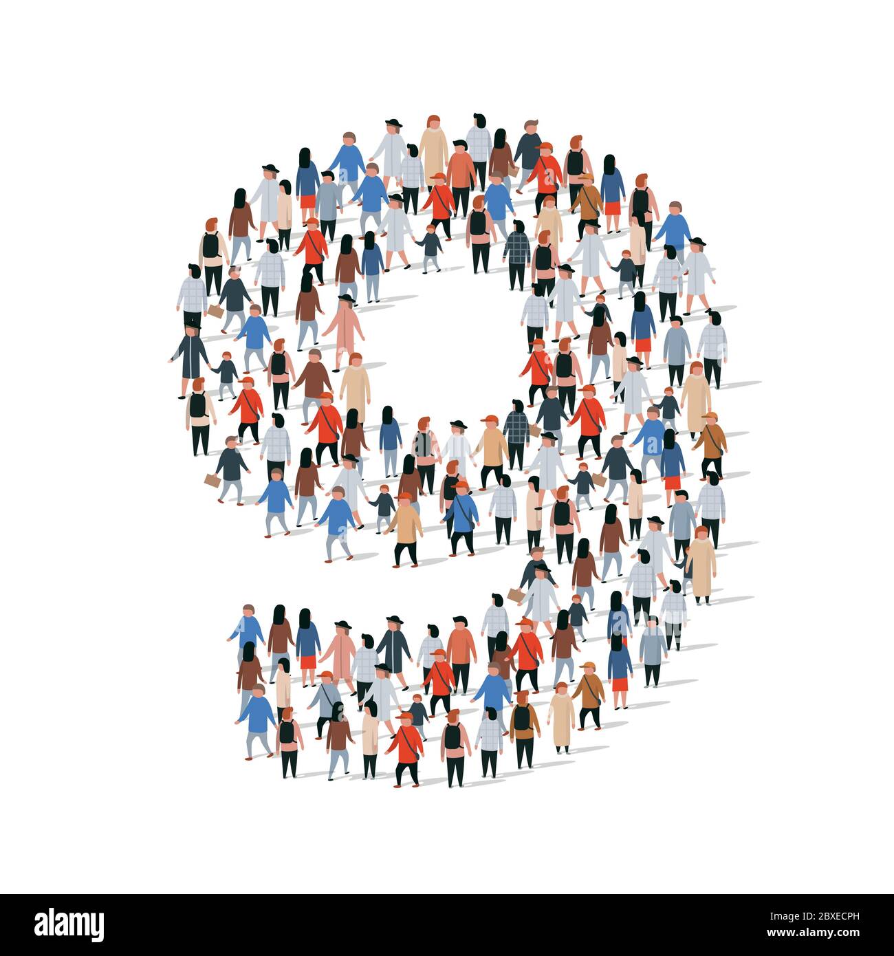 Large group of people in number 9 nine form. Vector illustration Stock ...