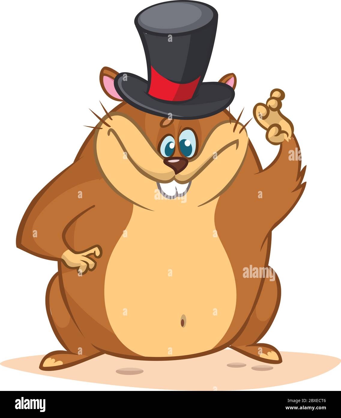 Happy cartoon groundhog on his day with mayor hat. Vector illustration ...