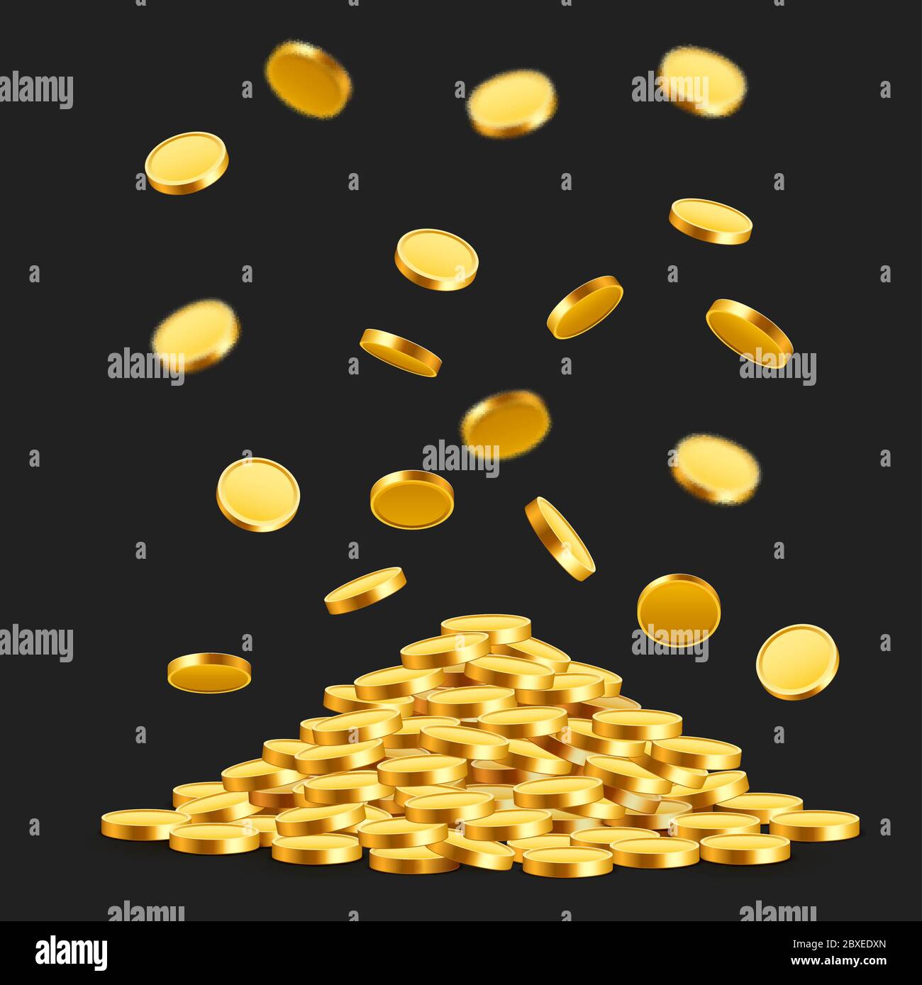 Falling coins, falling money, flying gold coins, golden rain. Jackpot ...