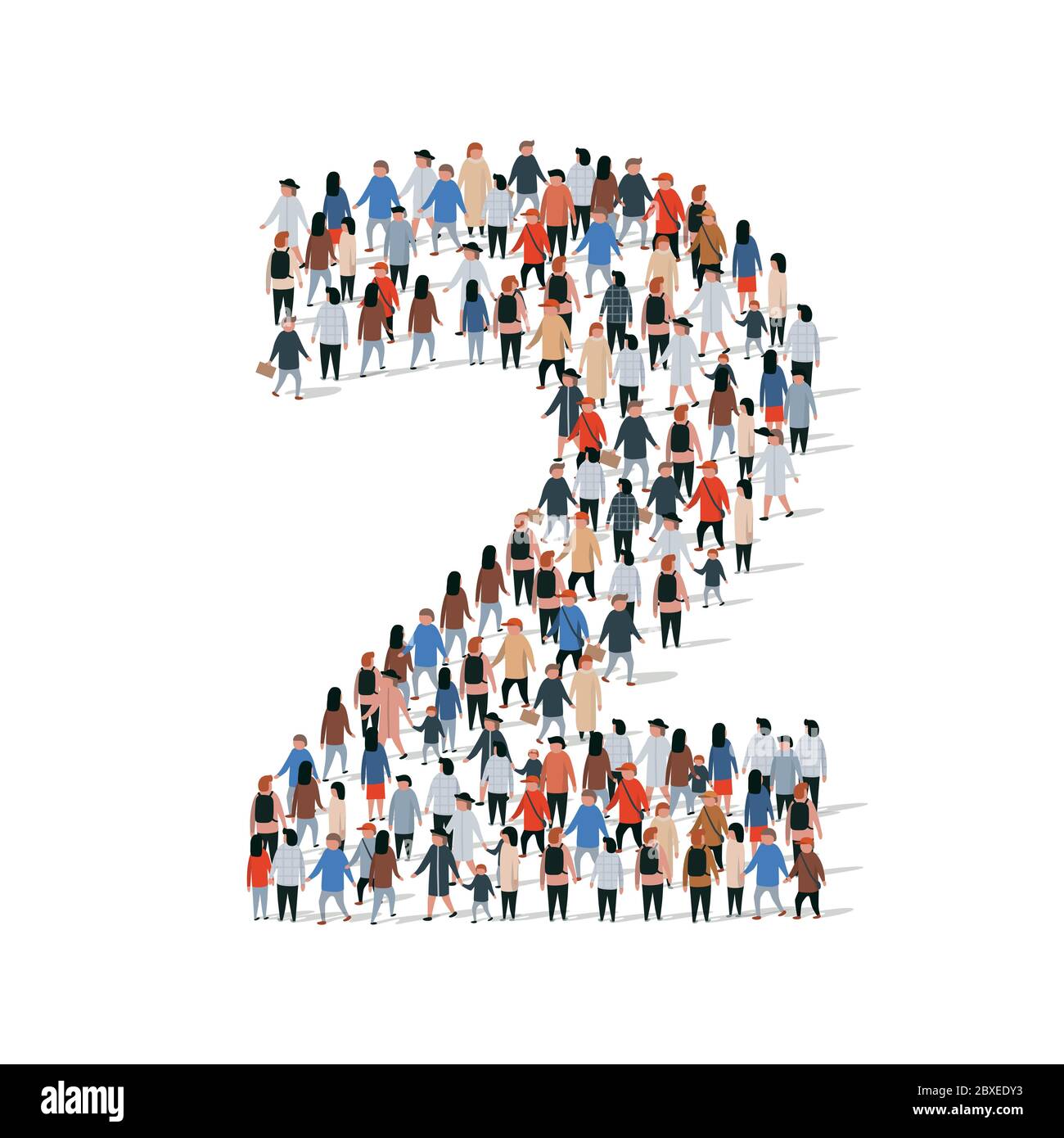 Large Group Of People In Number 2 Two Form Vector Illustration Stock