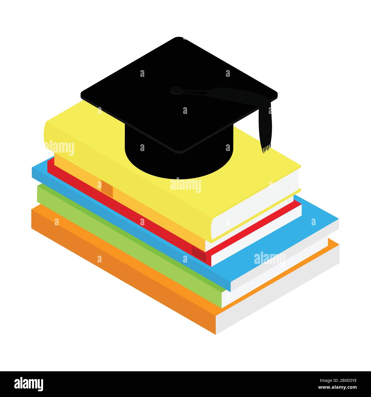 Graduation black hat on book stack isometric view. Vector. Isolated on ...