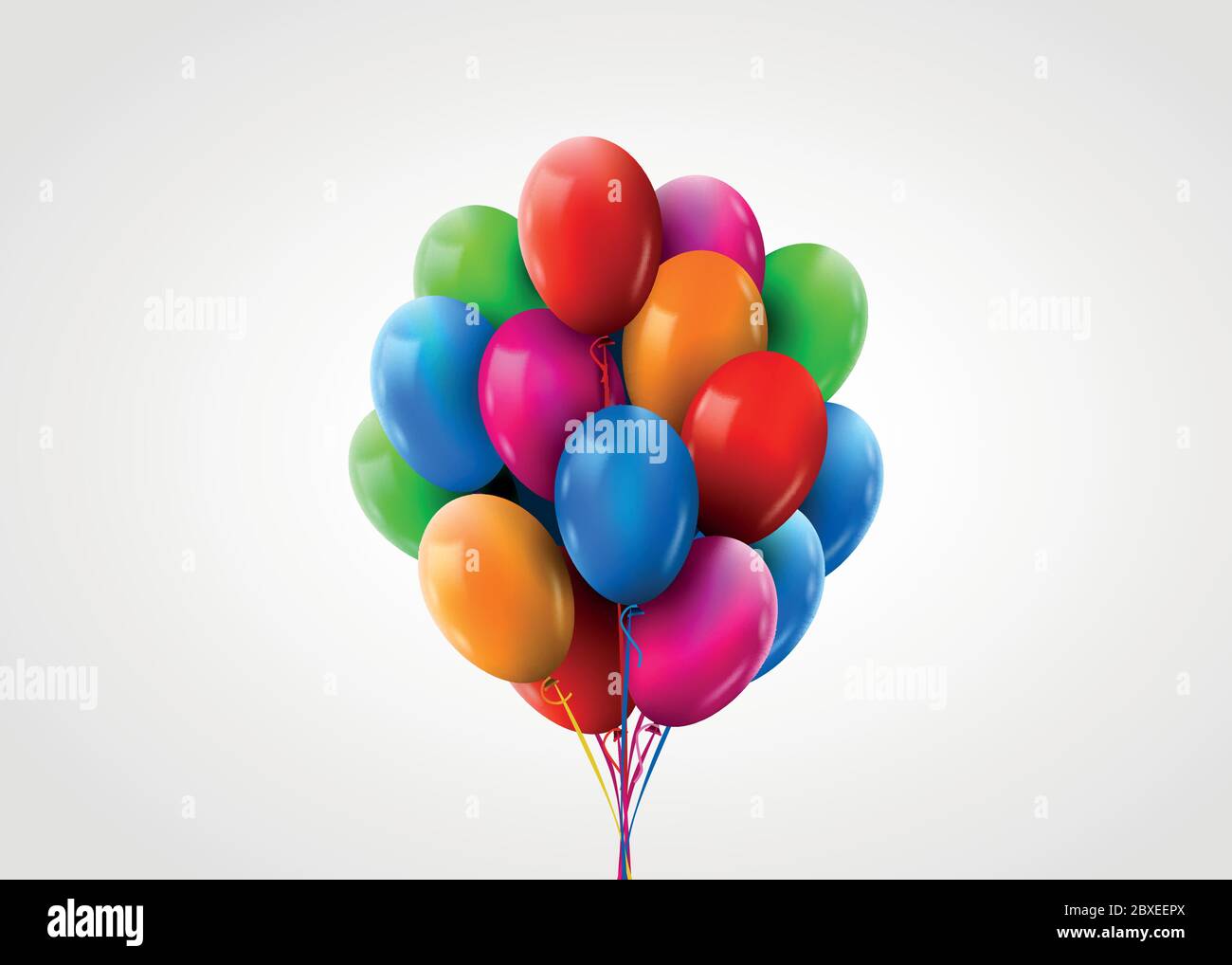 3d Realistic Colorful Bunch of Flying Birthday Balloons. Party and ...