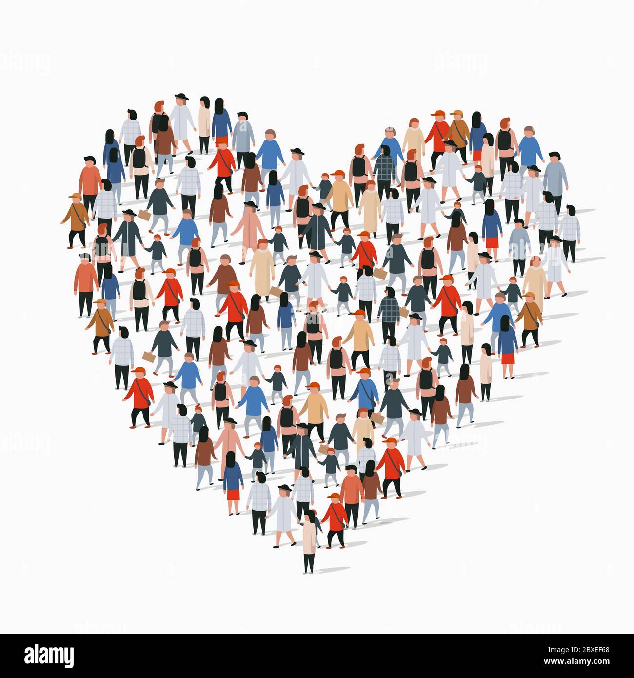 Large group of people in the heart sign shape. Vector illustration ...