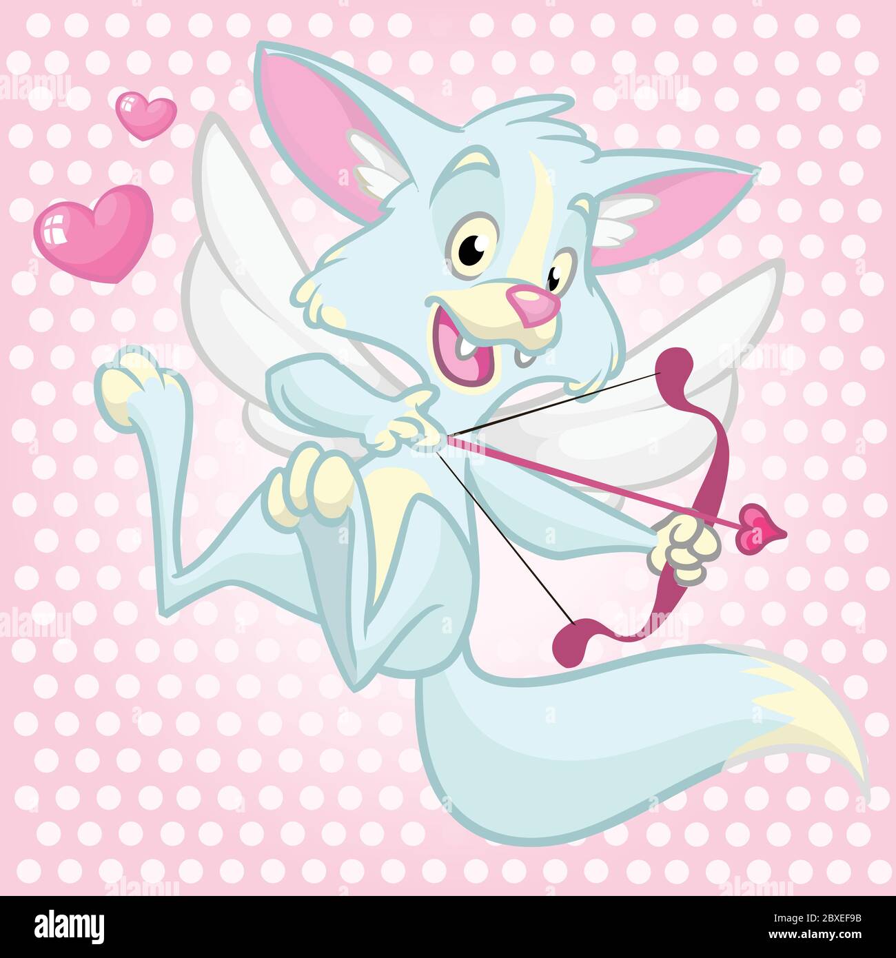 Vector fox cupid with bow and arrow. Illustration of a white fox cupid ...