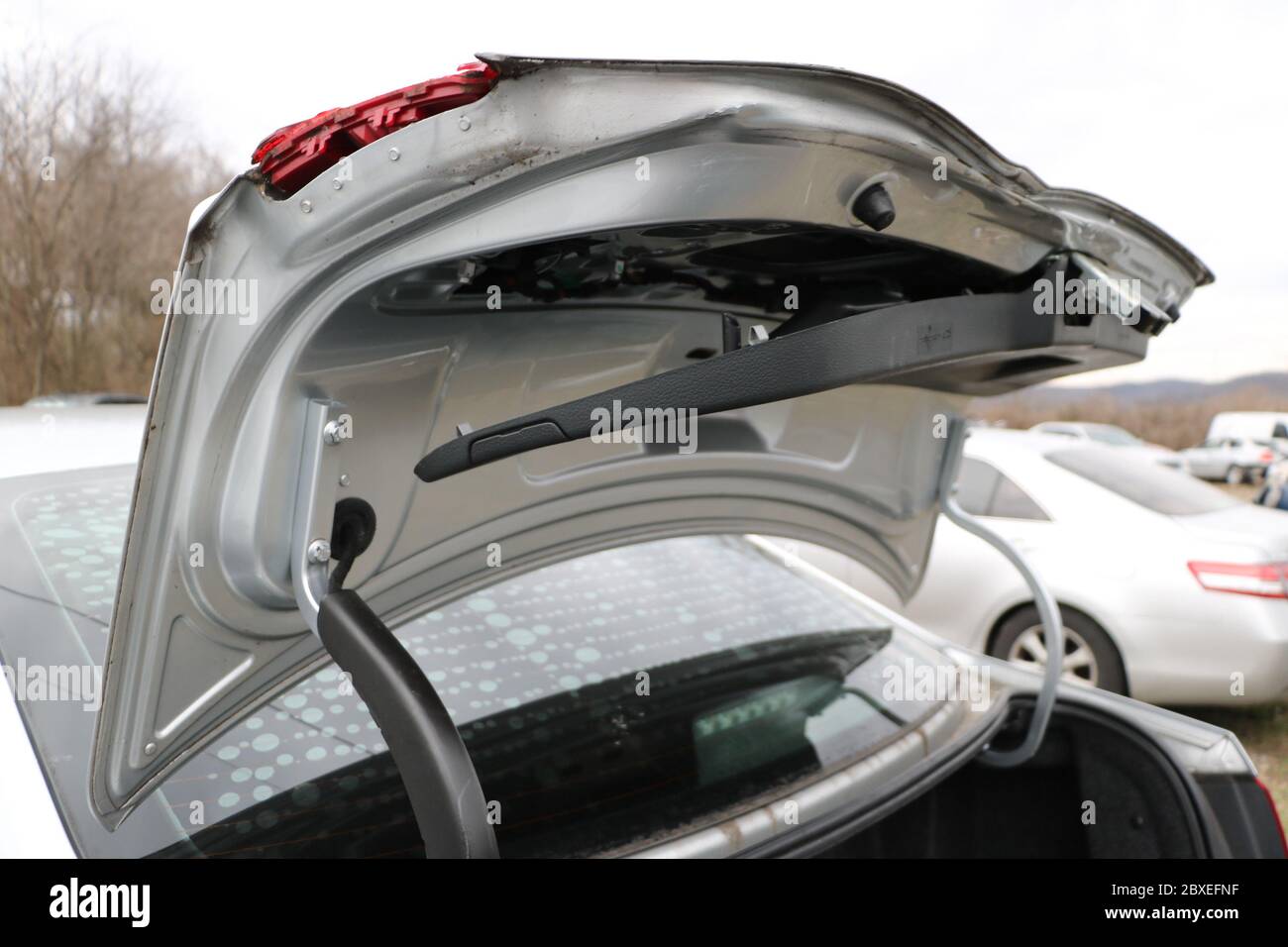 Wrecked car trunk close-up, Tennessee Stock Photo - Alamy