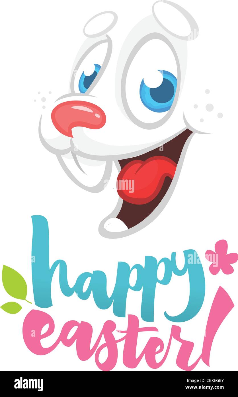Cartoon Easter rabbit face. Hand drawn lettering poster for Easter ...