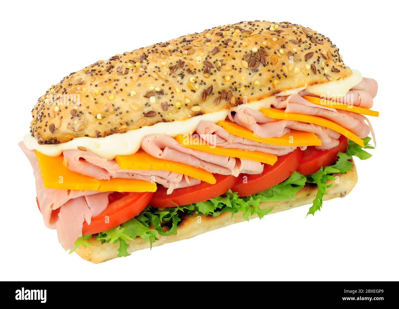 Cheese and ham salad sandwich roll isolated on a white background Stock ...