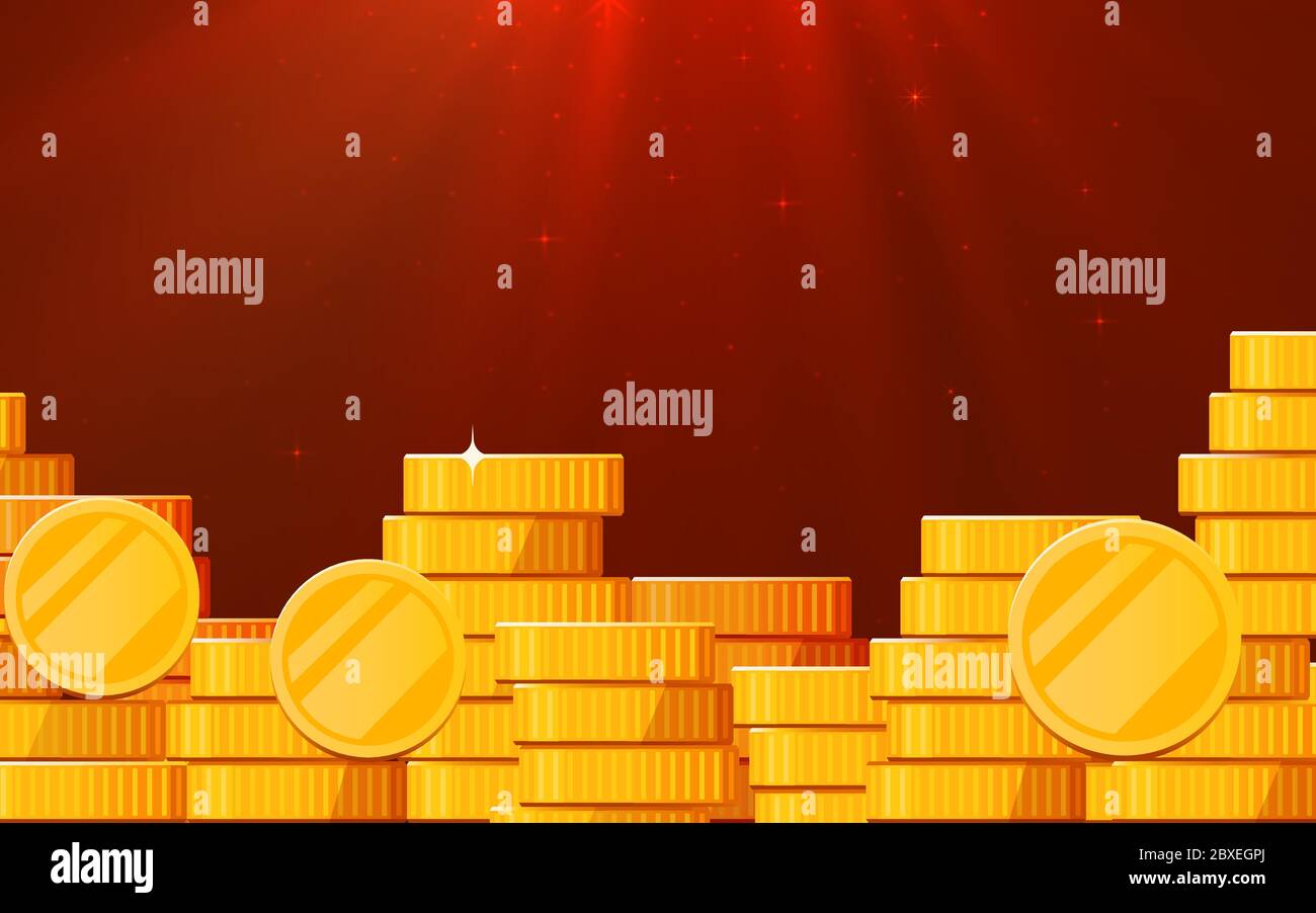 A lot of coins with light beam. Jackpot or success concept. Modern ...