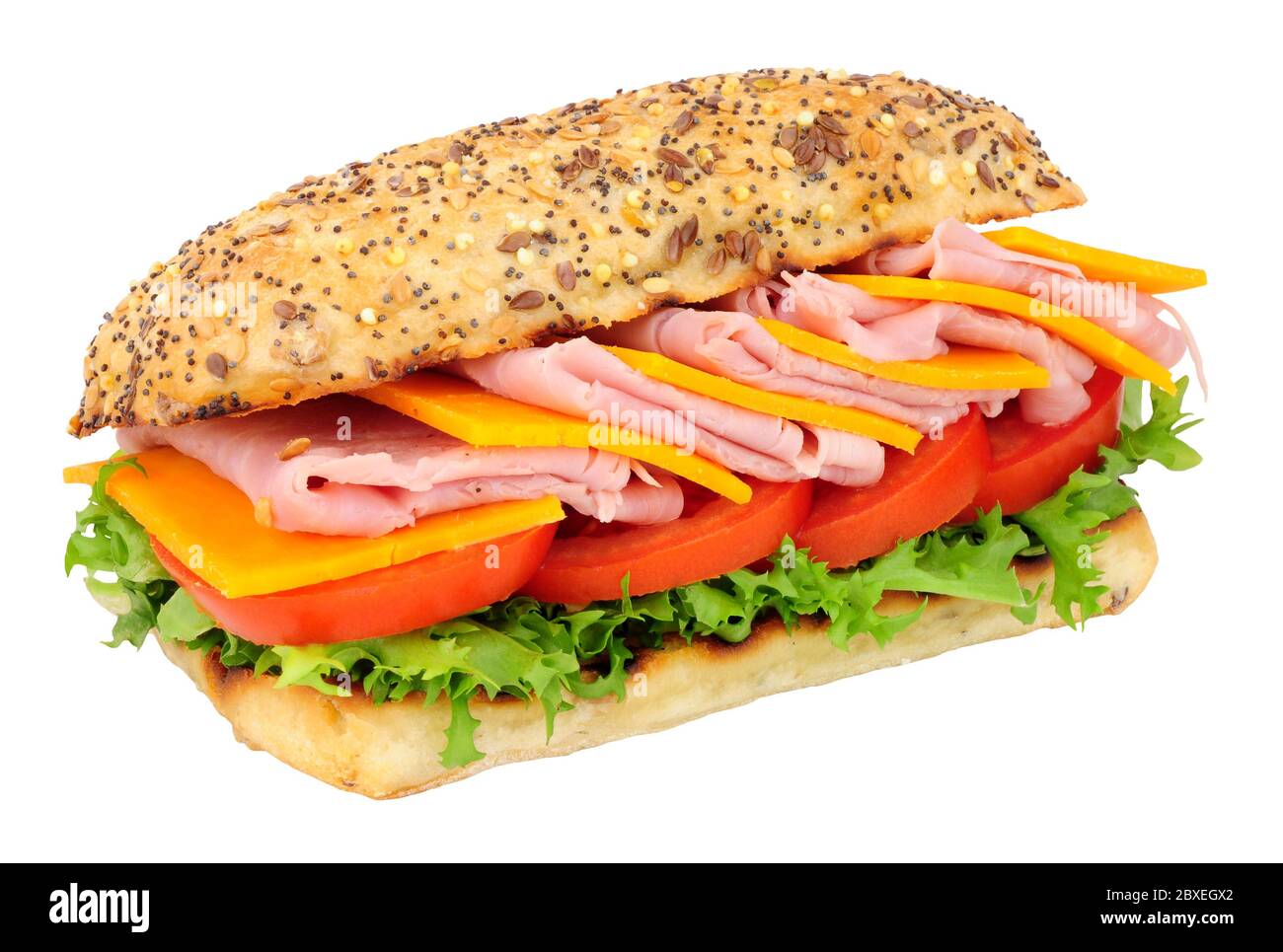Cheese and ham salad sandwich roll isolated on a white background Stock ...