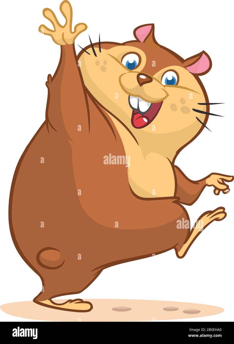 Groundhog day with smiling marmot waving hand isolated background ...