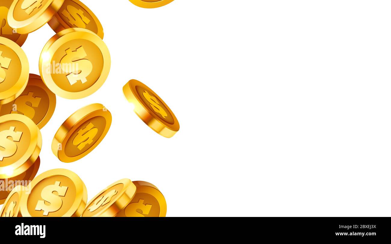 Falling coins, falling money, flying gold coins, golden rain. Jackpot ...