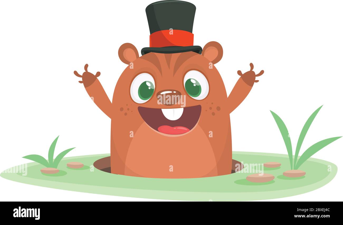 Cartoon groundhog looking out of a burrow. Happy groundhog day. Vector ...