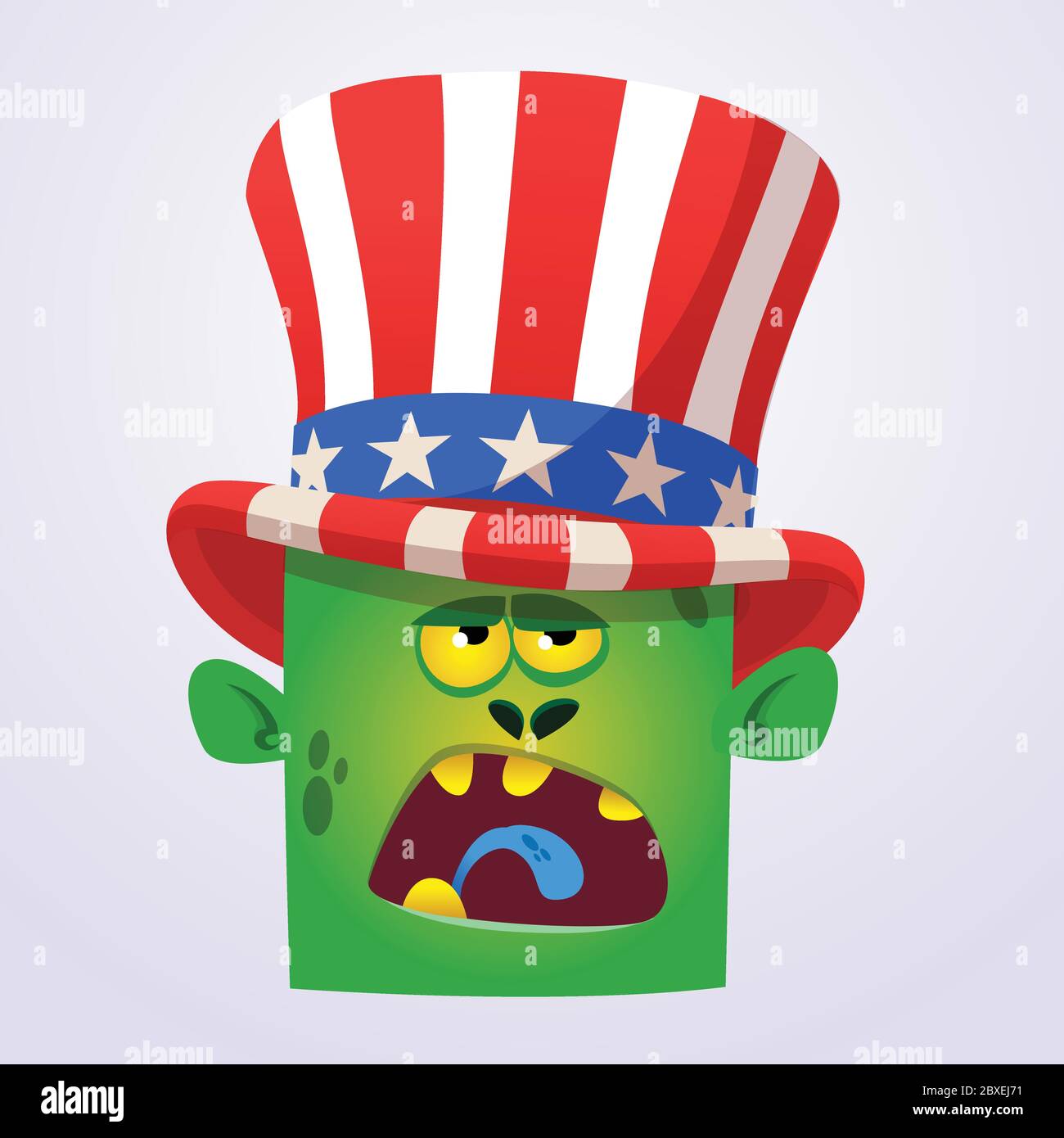 Crazy green cartoon monster wearing Uncle Sam hat. Design character for ...
