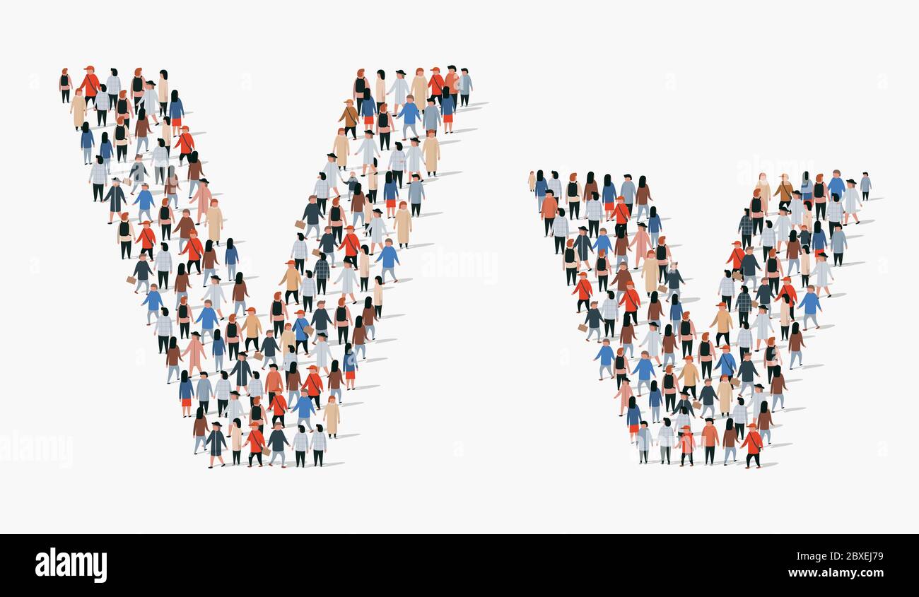Large group of people in letter V form. Vector seamless background ...