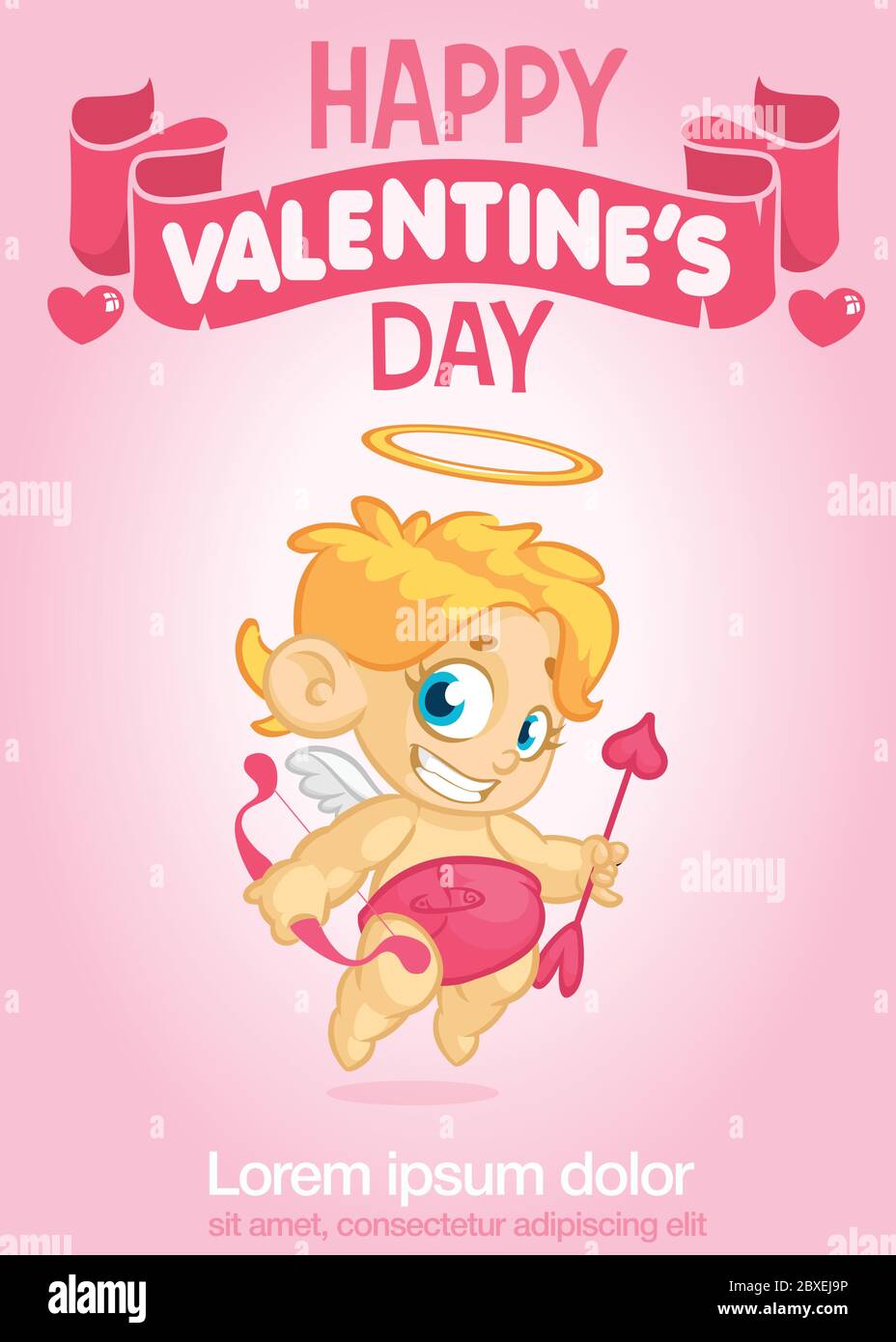 Funny cupid cartoon character with bow and arrow. Vector illustration ...