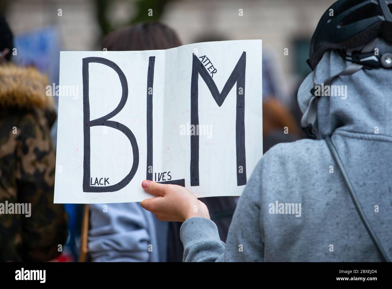 Protester holding campaign poster/sign, at the London Black Lives ...