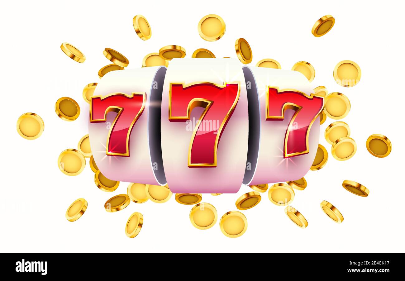 Golden slot machine with flying golden coins wins the jackpot. Big win ...