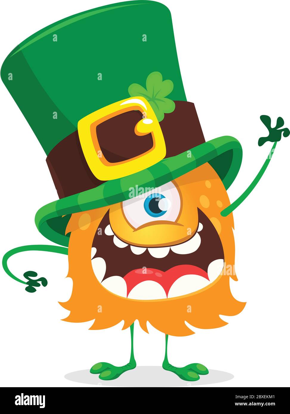 St. Patrick's day. Cartoon one eyed monster wearing irish hat with a ...