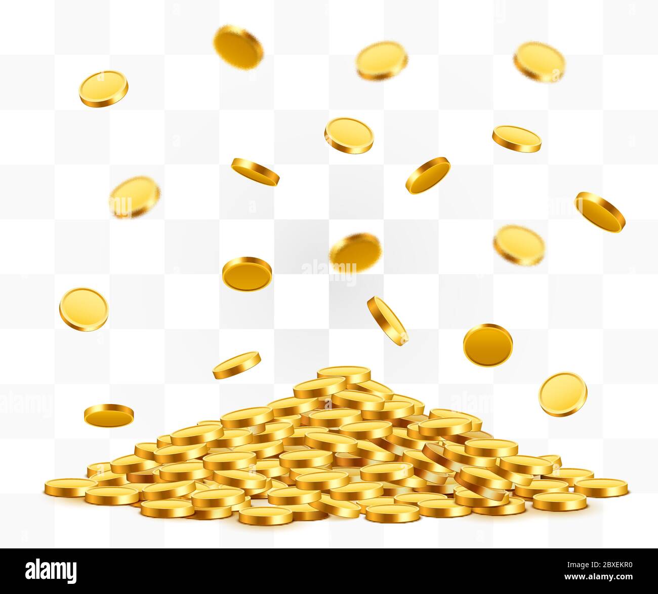 Falling coins, falling money, flying gold coins, golden rain. Jackpot or success concept. Modern ...