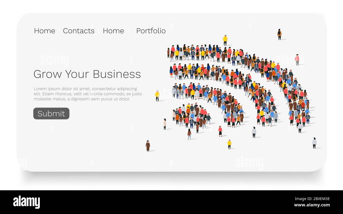 Large group of people in the shape of wi-fi sign. Web site landing page ...