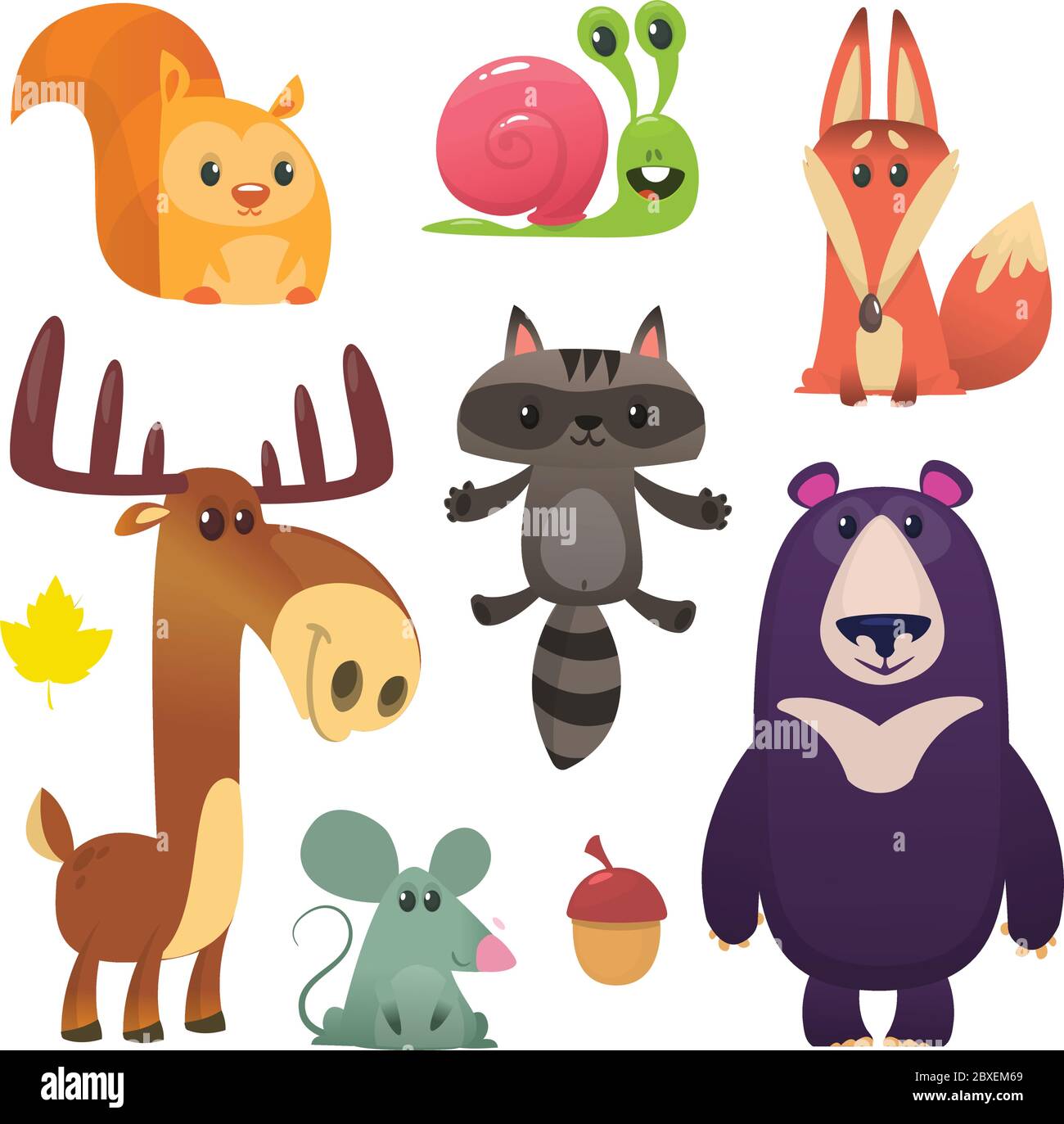 Cartoon forest animals set. Flat vector illustrations design. Squirrel ...
