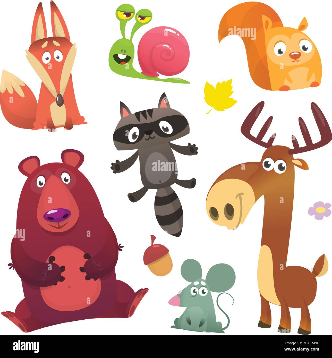 Cartoon forest animals set. Flat vector illustrations design. Squirrel ...