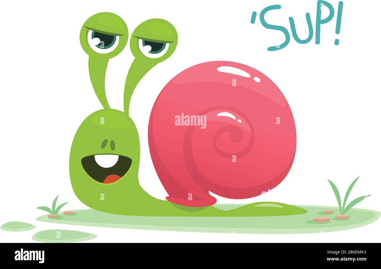 Vector illustration of cute snail cartoon saying SUP Stock Vector Image ...
