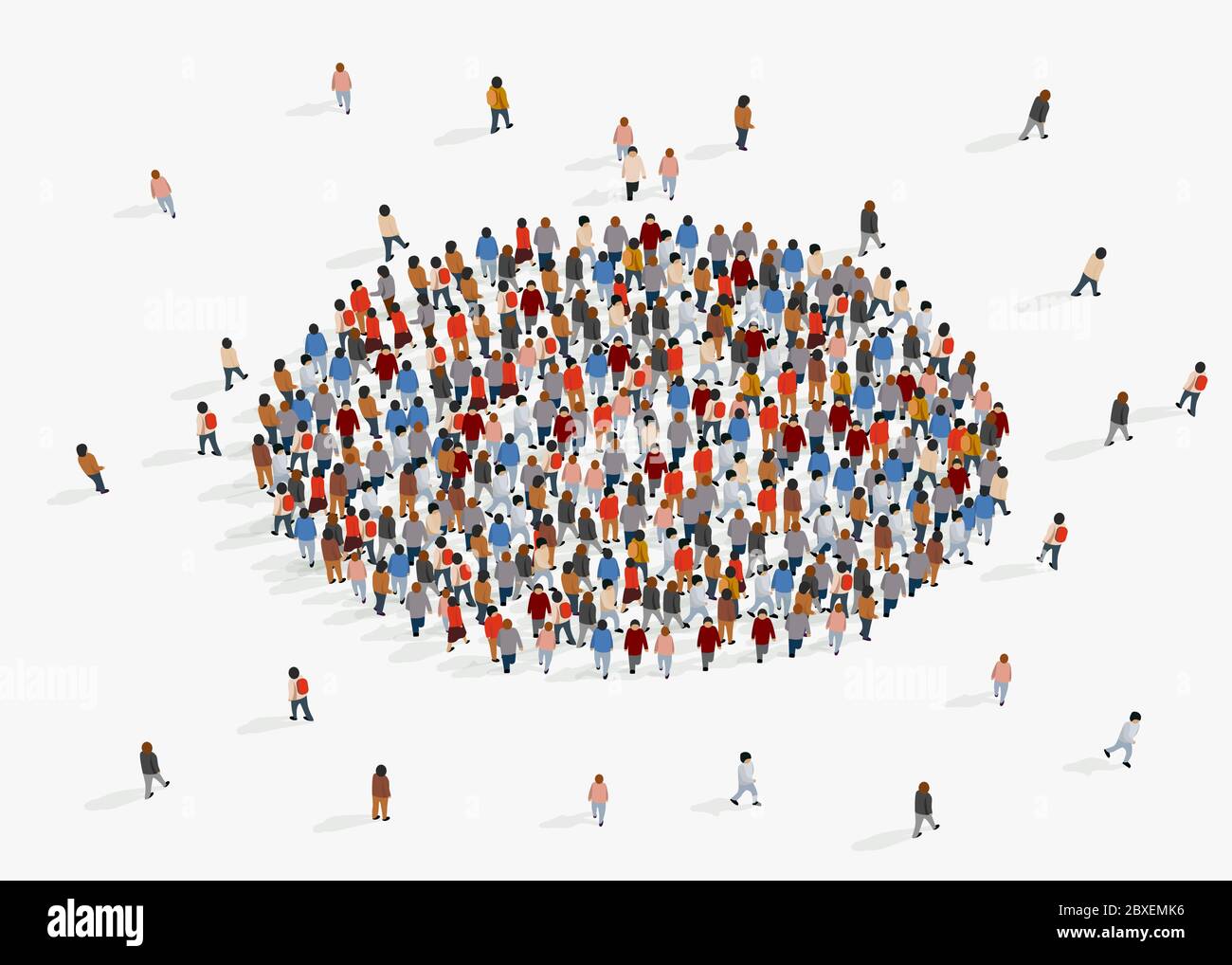 Template for advertising brochure with people crowd in shape of circle ...