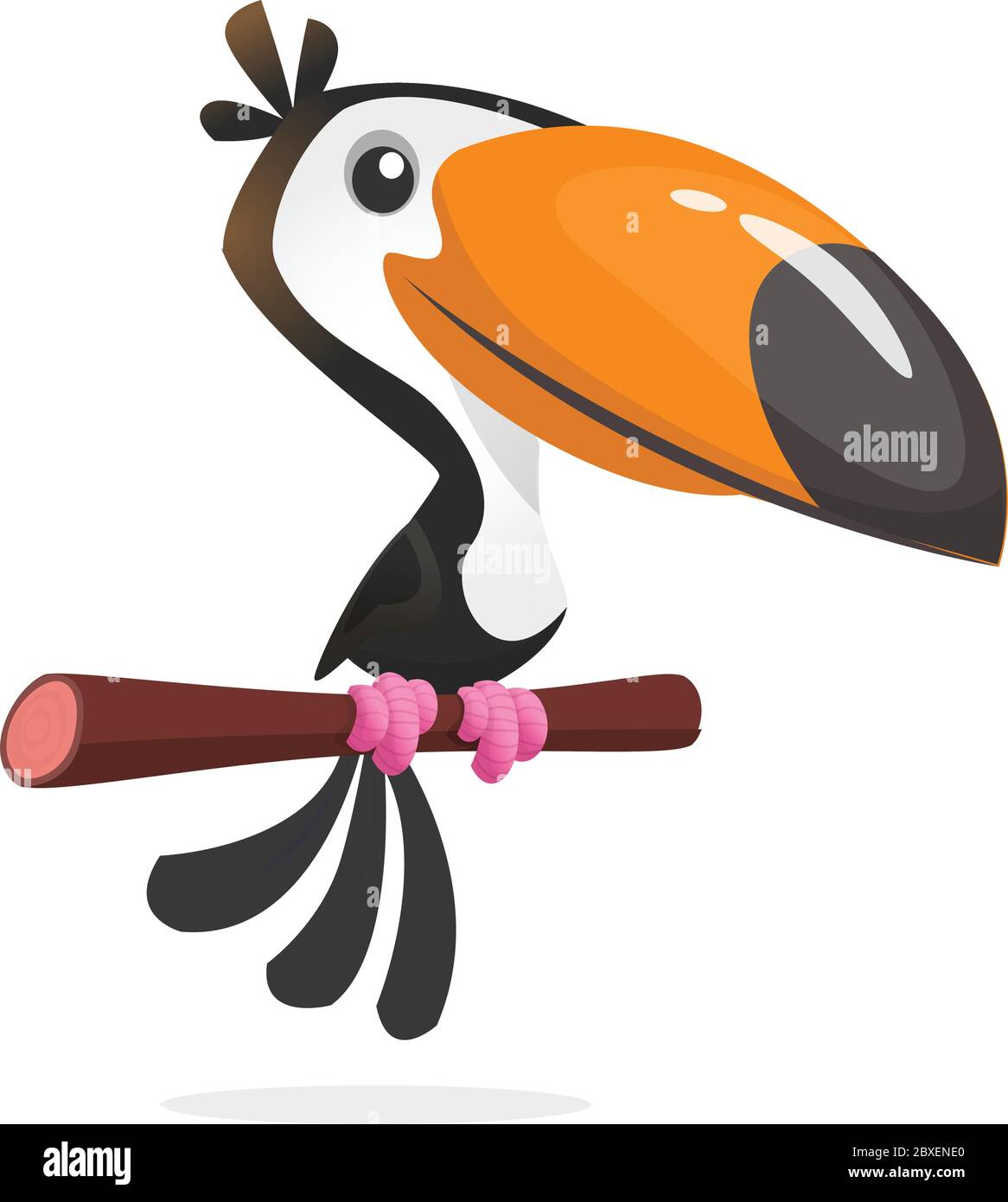 Funny toucan cartoon. Vector toucan bird sitting on the branch ...
