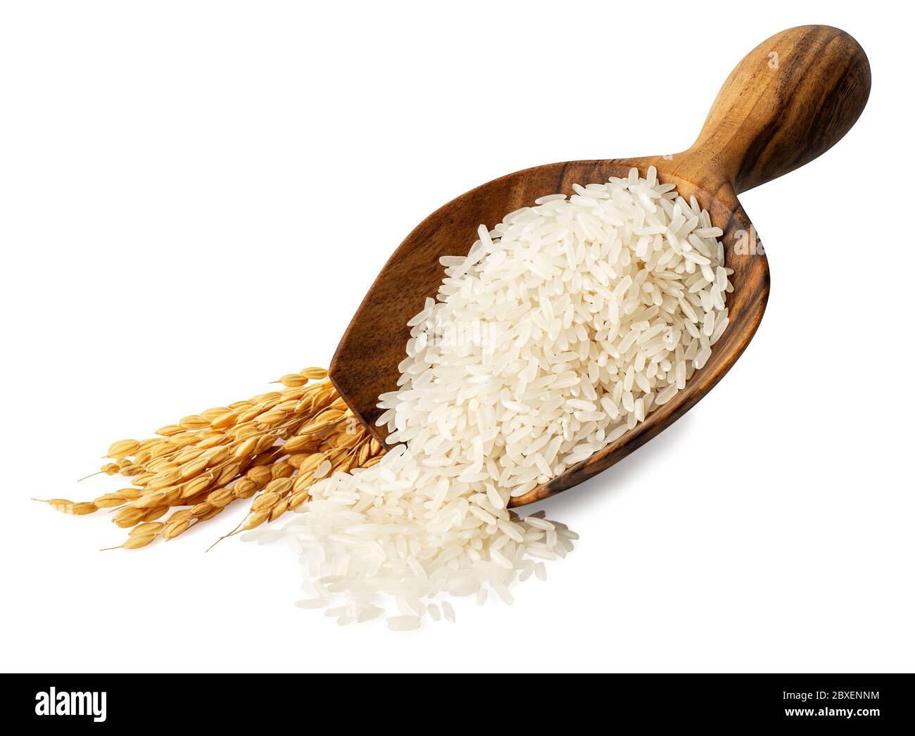 rice in wooden scoop isolated Stock Photo - Alamy