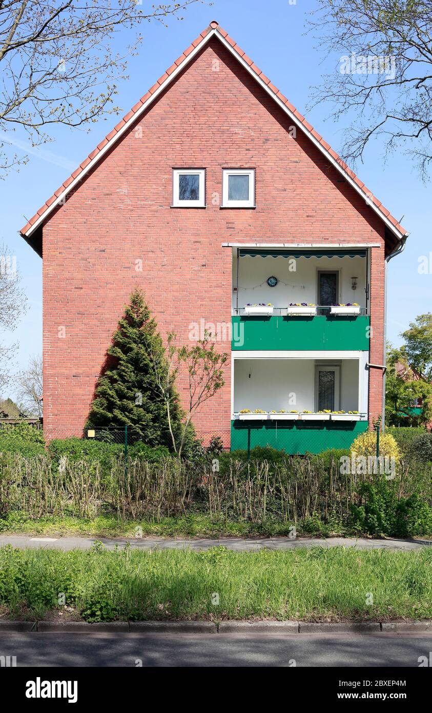 Modern brick residential building, side view, apartment building ...