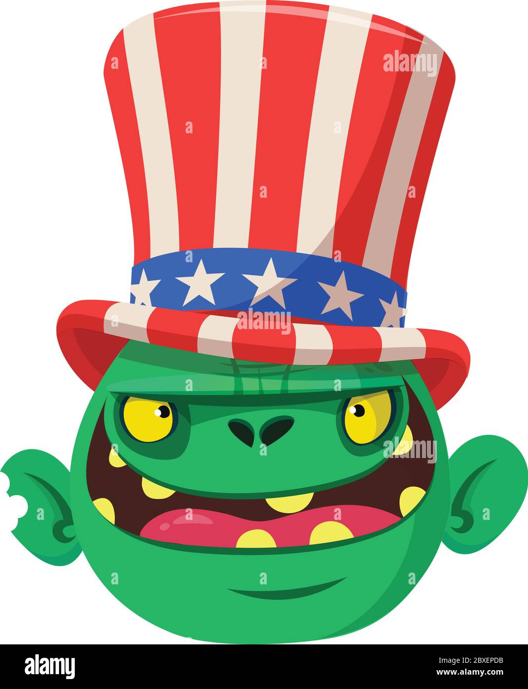 Cute green cartoon monster wearing Uncle Sam hat. Design character for ...