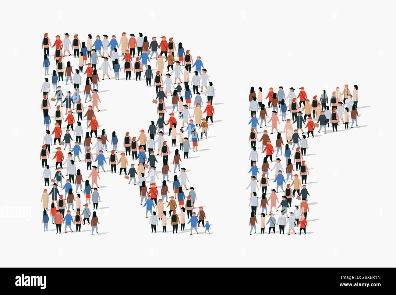 Large group of people in letter R form. Vector seamless background ...