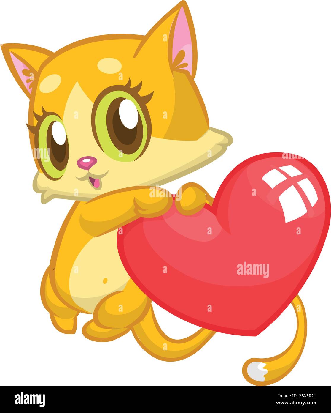 Cartoon cute kitty in love and holding a heart love. Vector ...