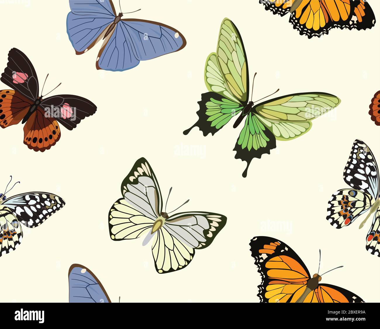 Seamless pattern with multi-colored butterflies of different breeds ...