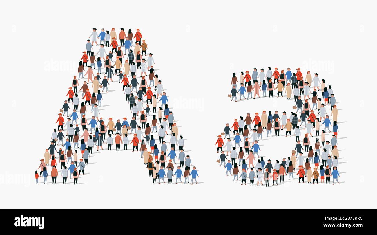 Large group of people in letter A form. Vector seamless background ...