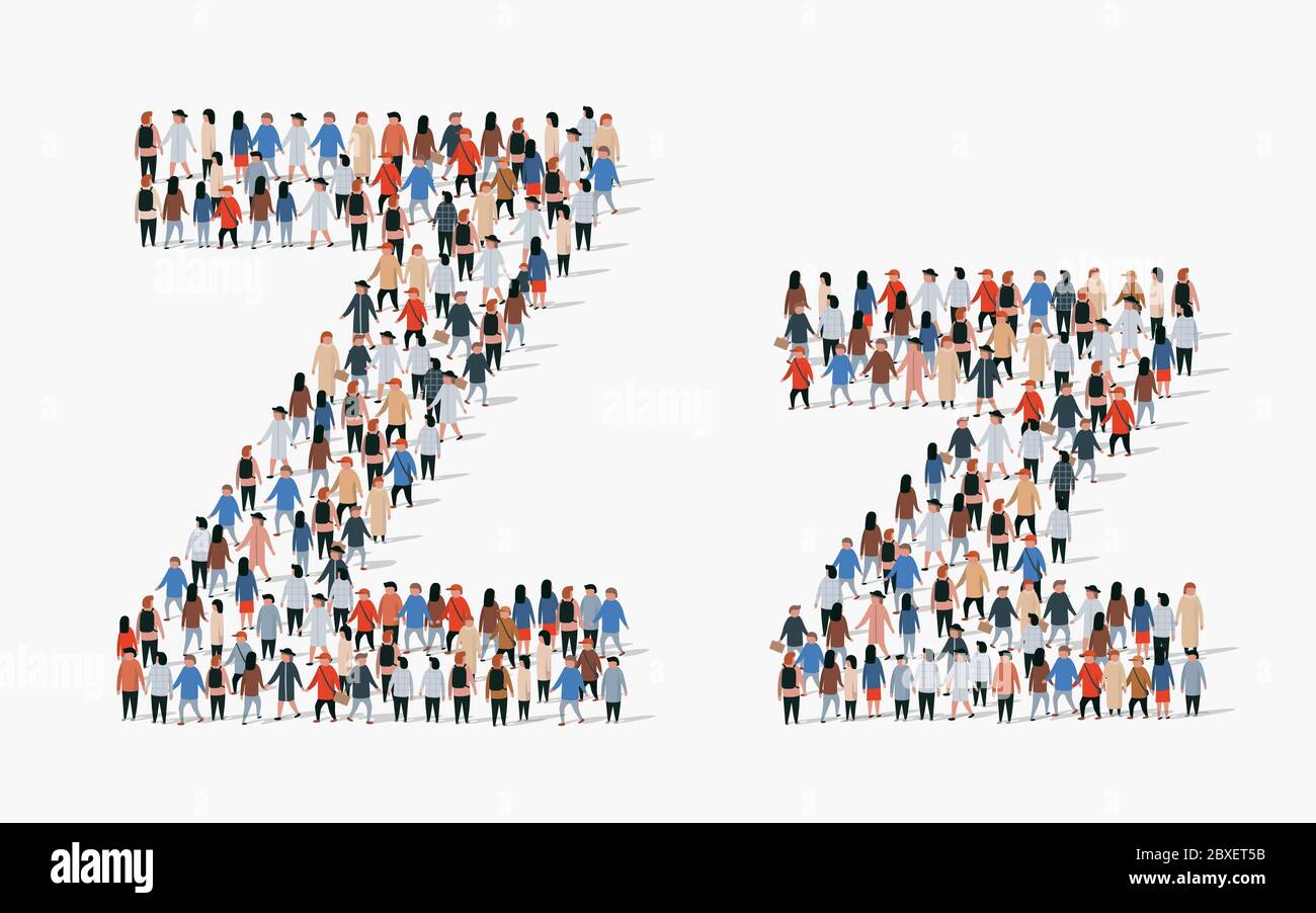 Large group of people in letter Z form. Vector seamless background ...