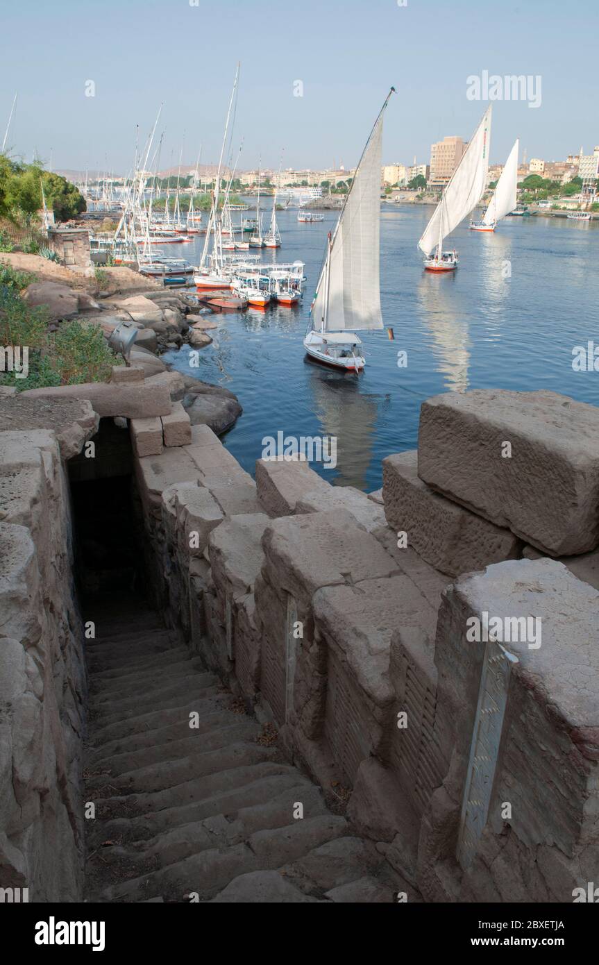 The stairway which leads down to a doorway of the ancient Nilometer of ...