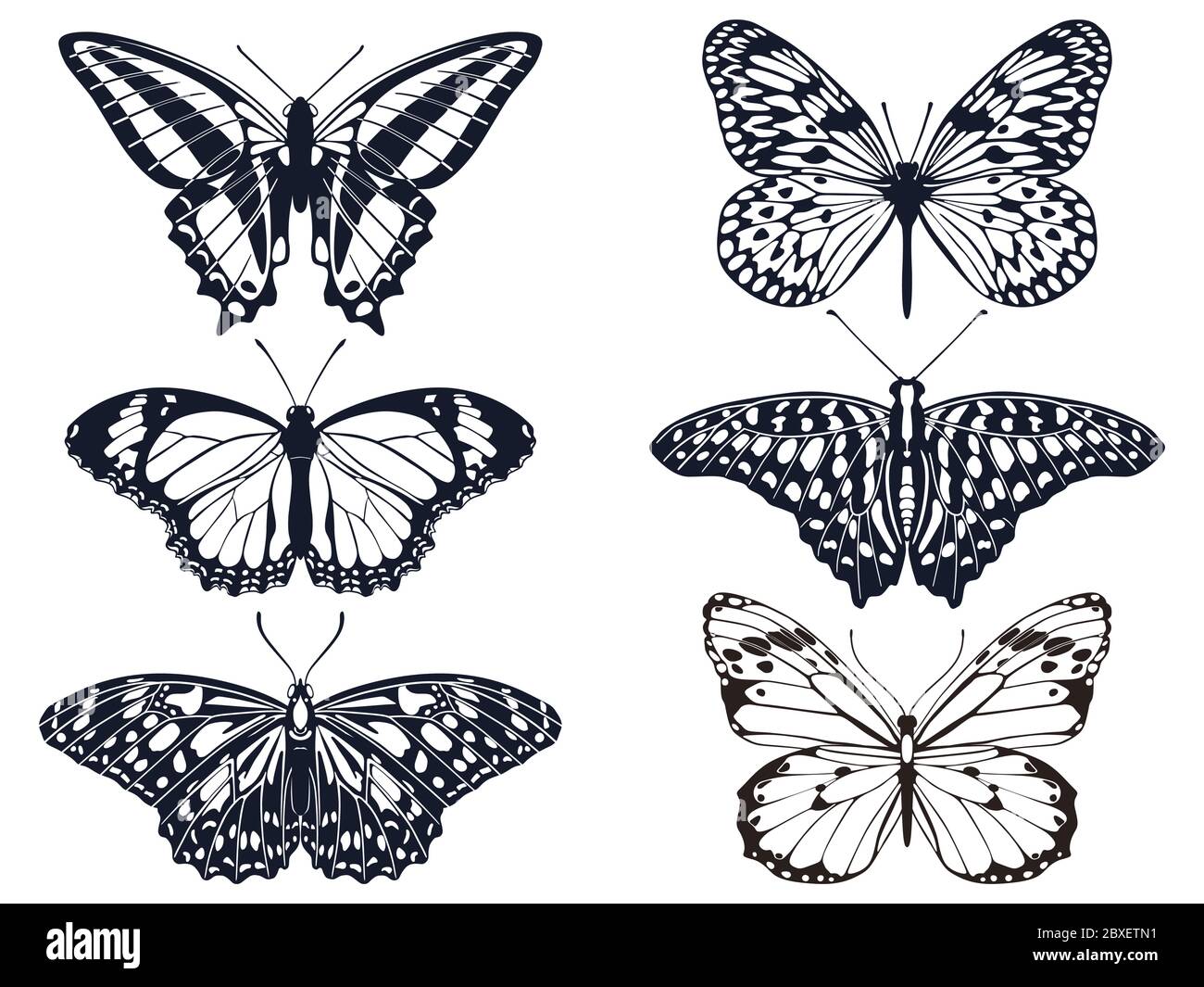 Collection of black butterfly icons with patterns. Vector illustration ...