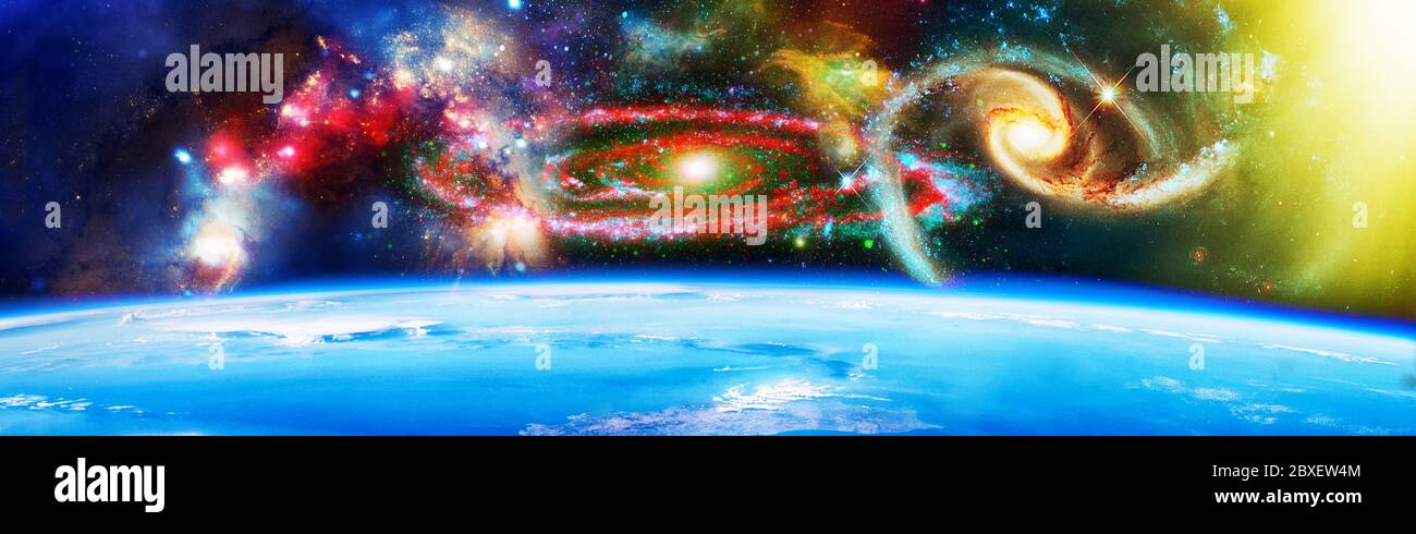 Panorama view universe space shot of milky way galaxy with stars on a ...