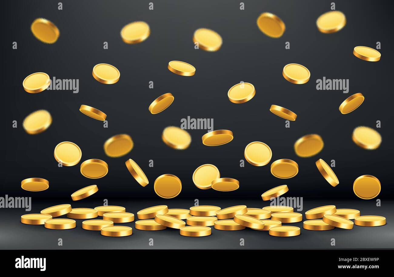 Falling coins, falling money, flying gold coins, golden rain. Jackpot ...