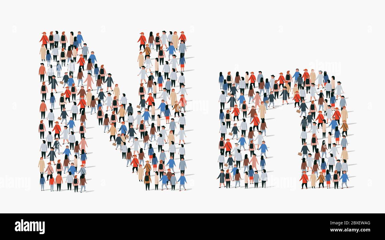Large group of people in letter N form. Vector seamless background ...