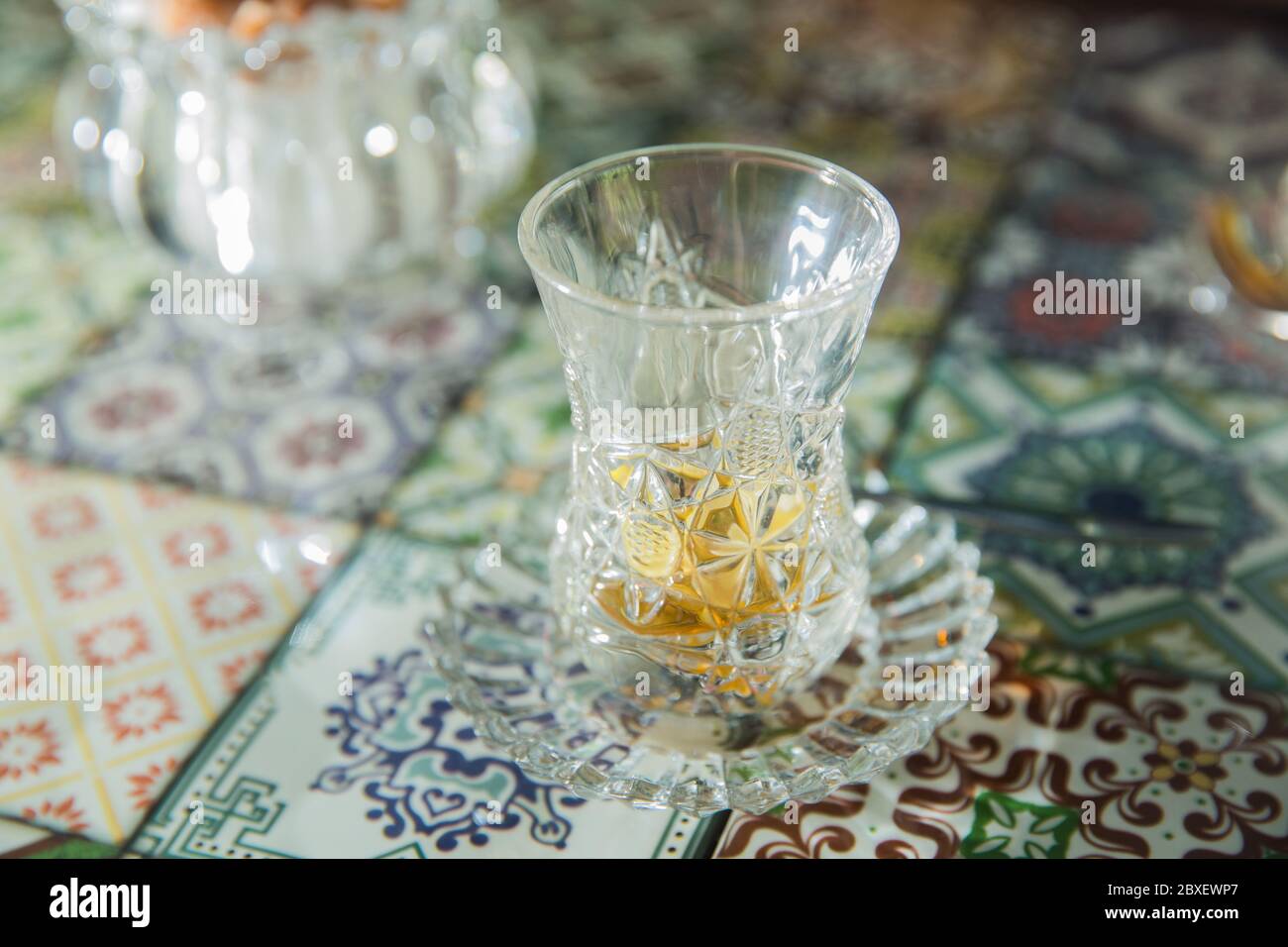 Tea in Azerbaijani traditional armudu pear-shaped glass . Azerbaijan ...