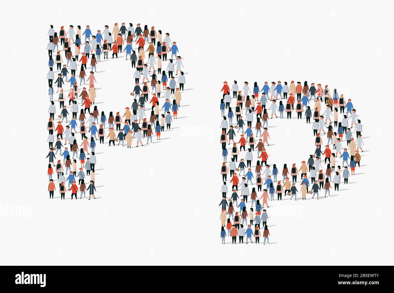 Large group of people in letter P form. Vector seamless background ...